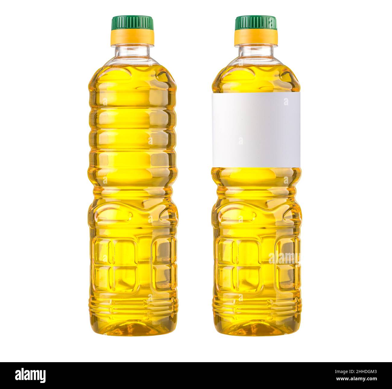 Plastic bottle of vegetable oil, insulated on a white background ...