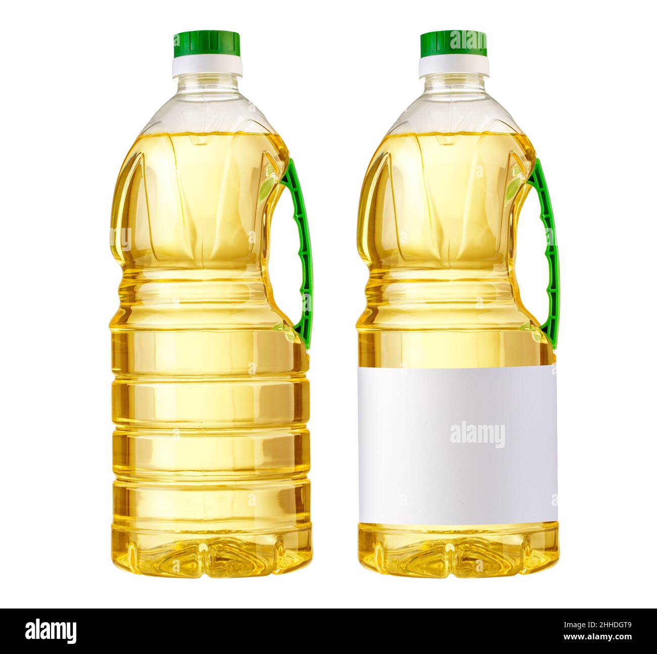 Plastic bottle of vegetable oil, insulated on a white background ...