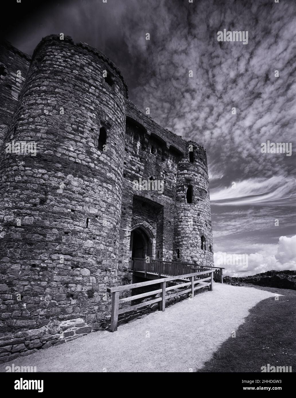 Black & White dramatic angle portrait format Norman Kidwelly Castle ...