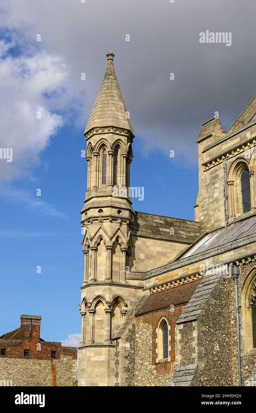St Albans Cathedral, St Albans, Hertfordshire, UK; close up of ...