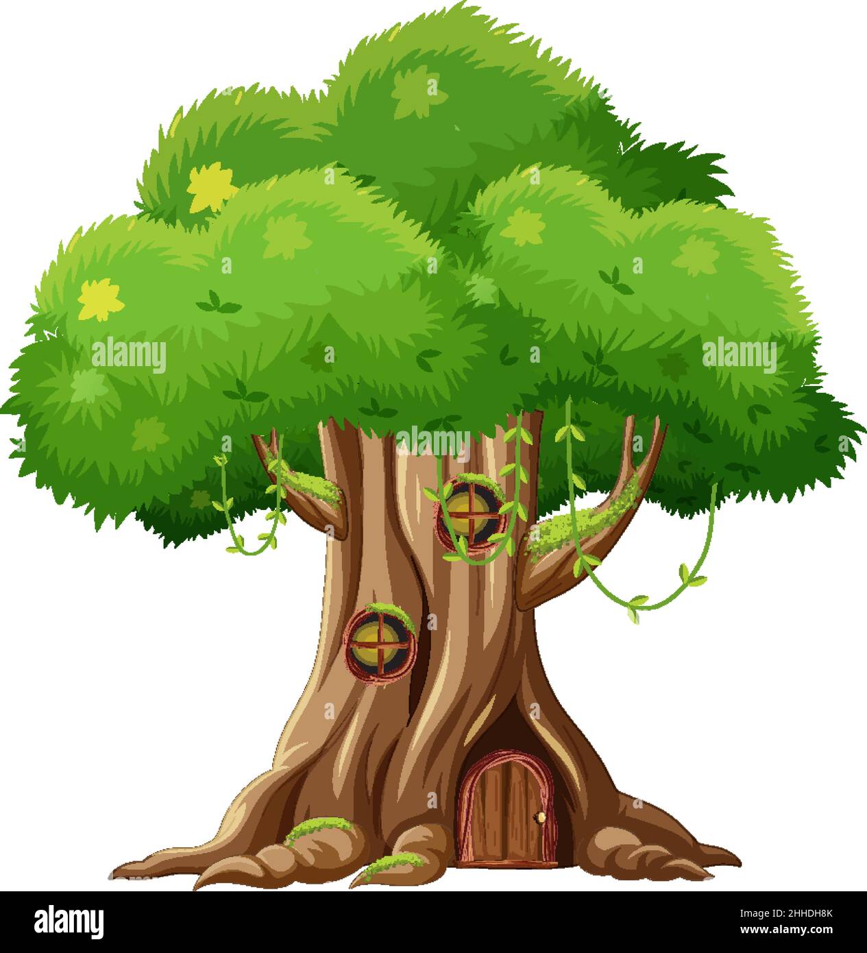 Fantasy tree house inside tree trunk on white background illustration ...