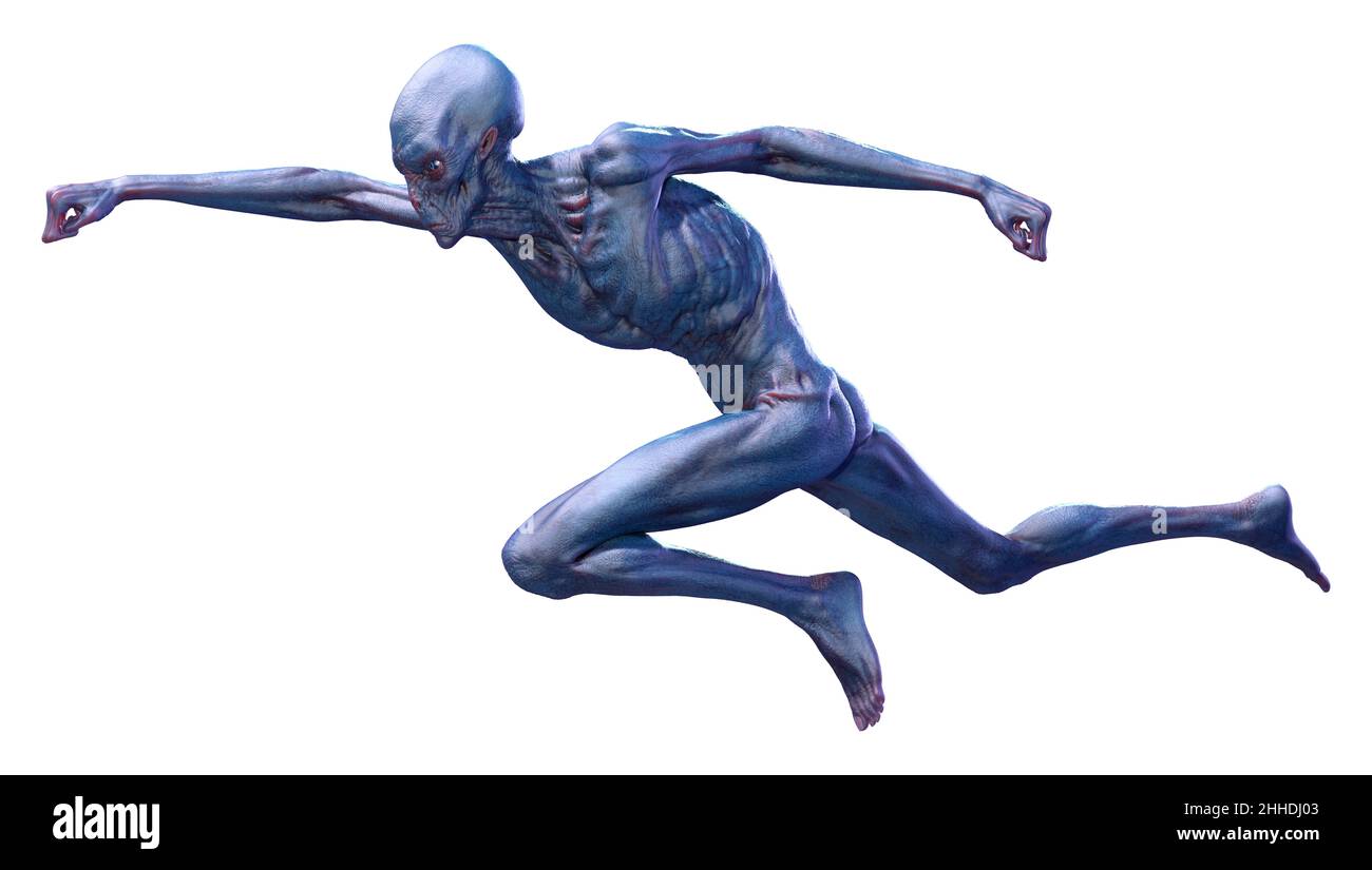3D rendering of a blue male alien isolated on white background Stock ...