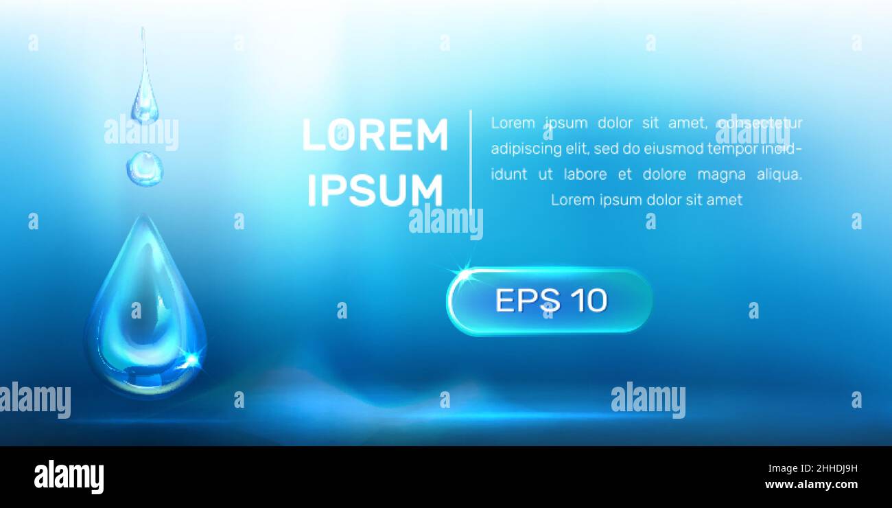 Clear water drop on blue aqua background. Liquid droplet spherical ...