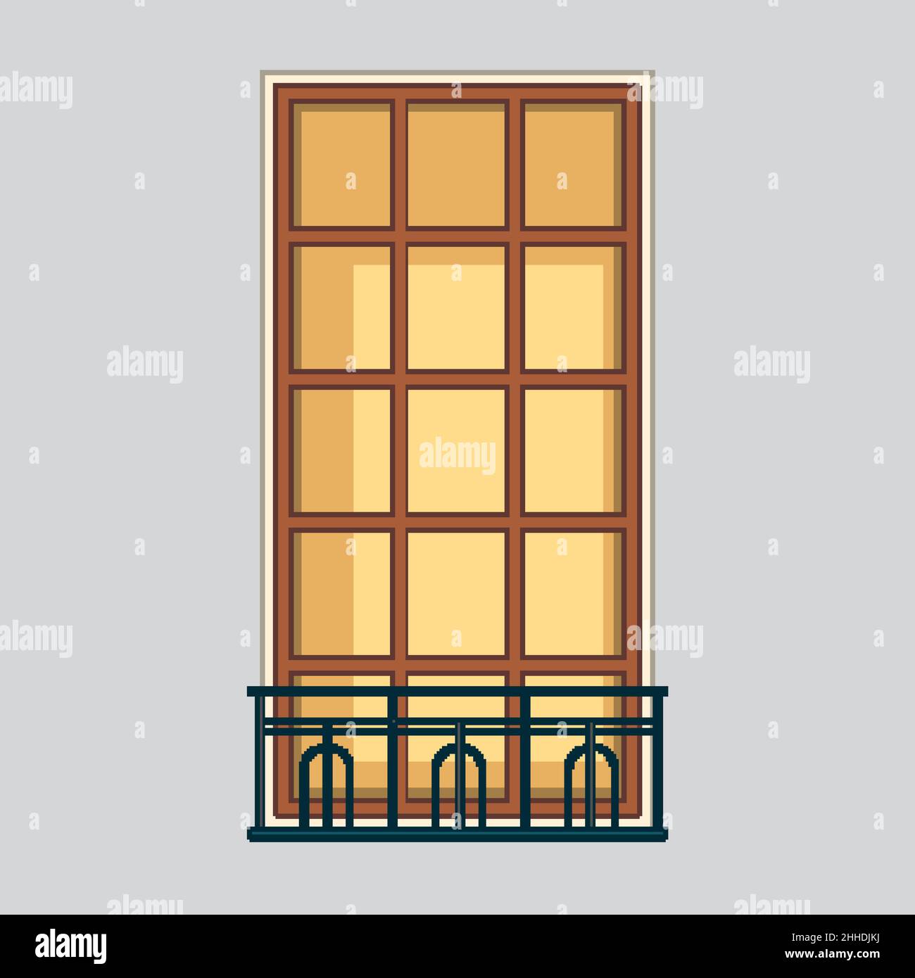 Retro old European style windows with little balcony illustration Stock ...