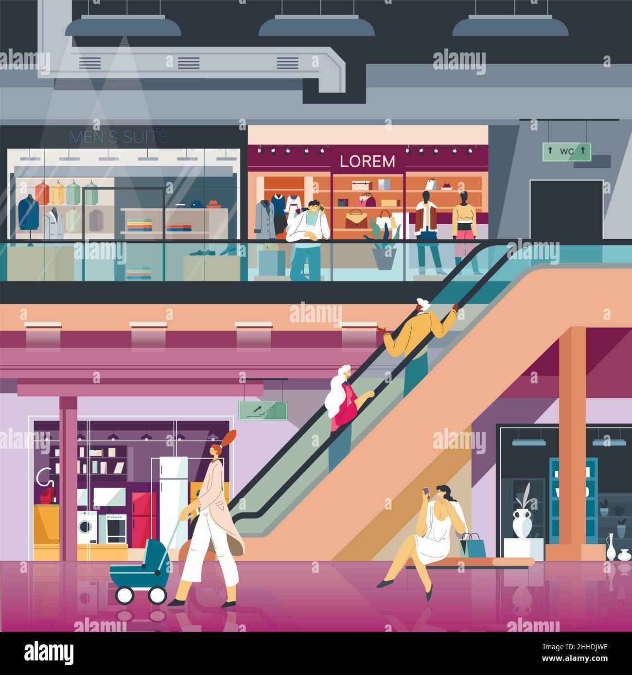 Shopping mall with boutique and new shops vector Stock Vector Image ...