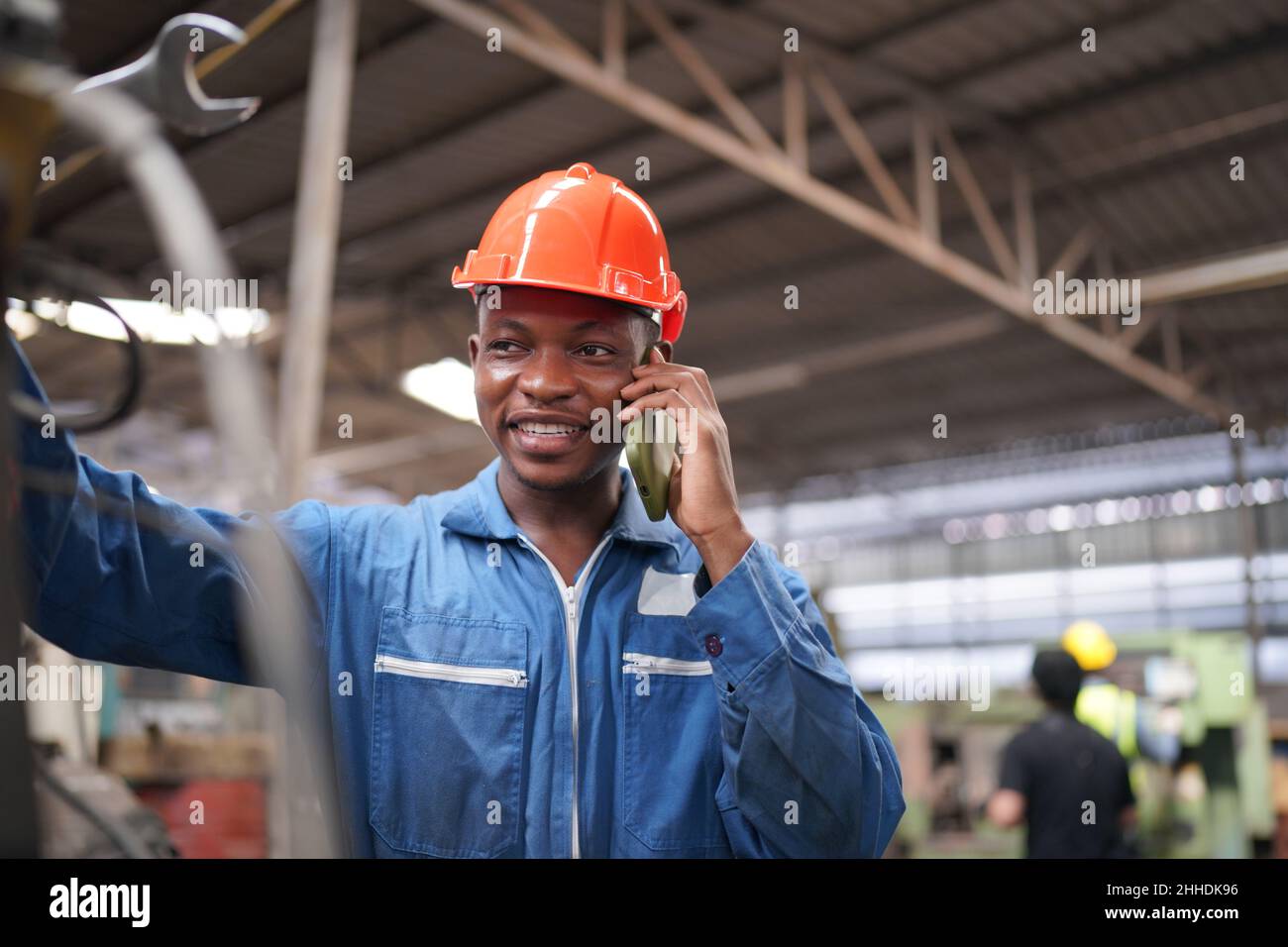 Portrait of Professional Heavy Industry Engineer / Worker Wearing ...