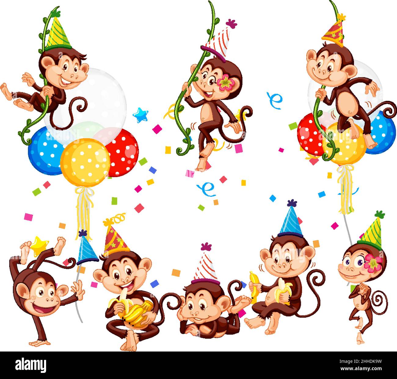 Set of funny monkeys doing different activities illustration Stock ...