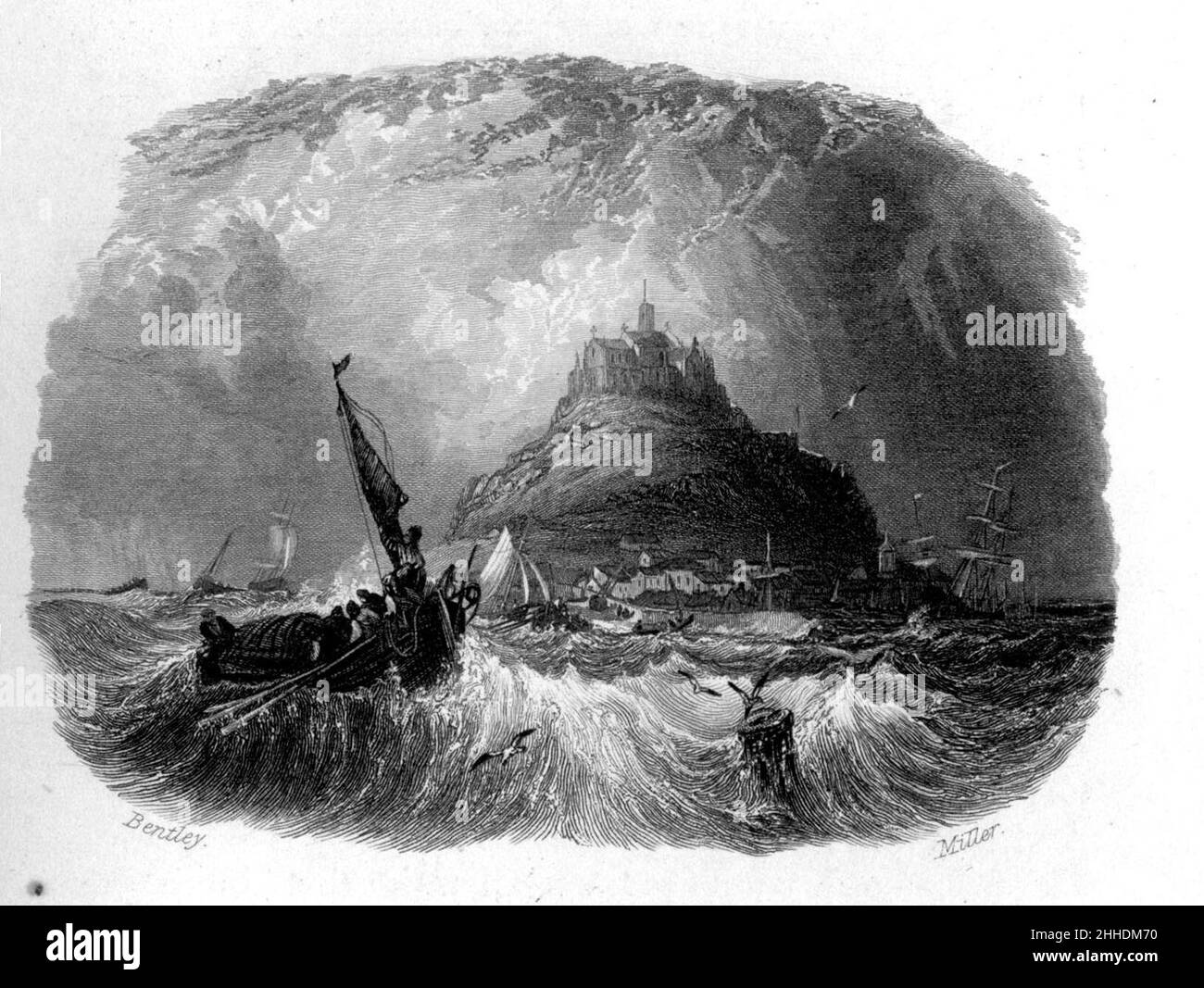 St Michael's Mount engraving by William Miller after Bentley Stock ...