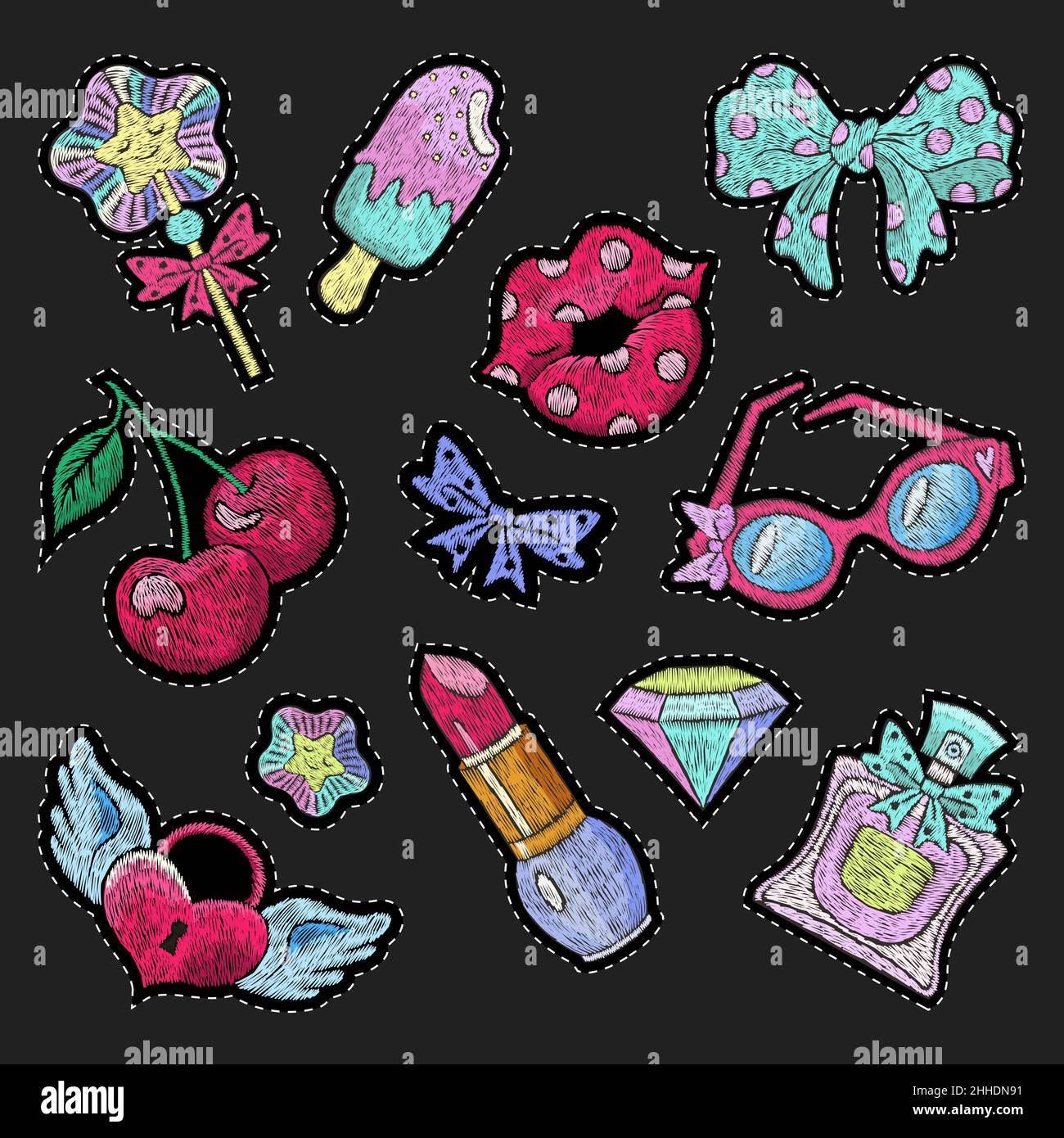 Embroidery patches. Girls patch, silk stitch love fashion stickers for ...