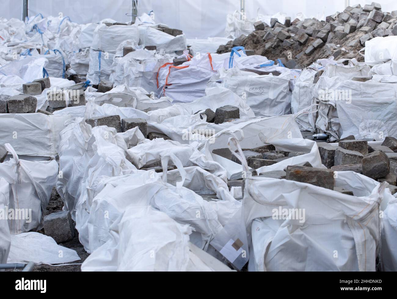 The cobbles, stone sett surface, paving in the old town in Poznan, Re ...
