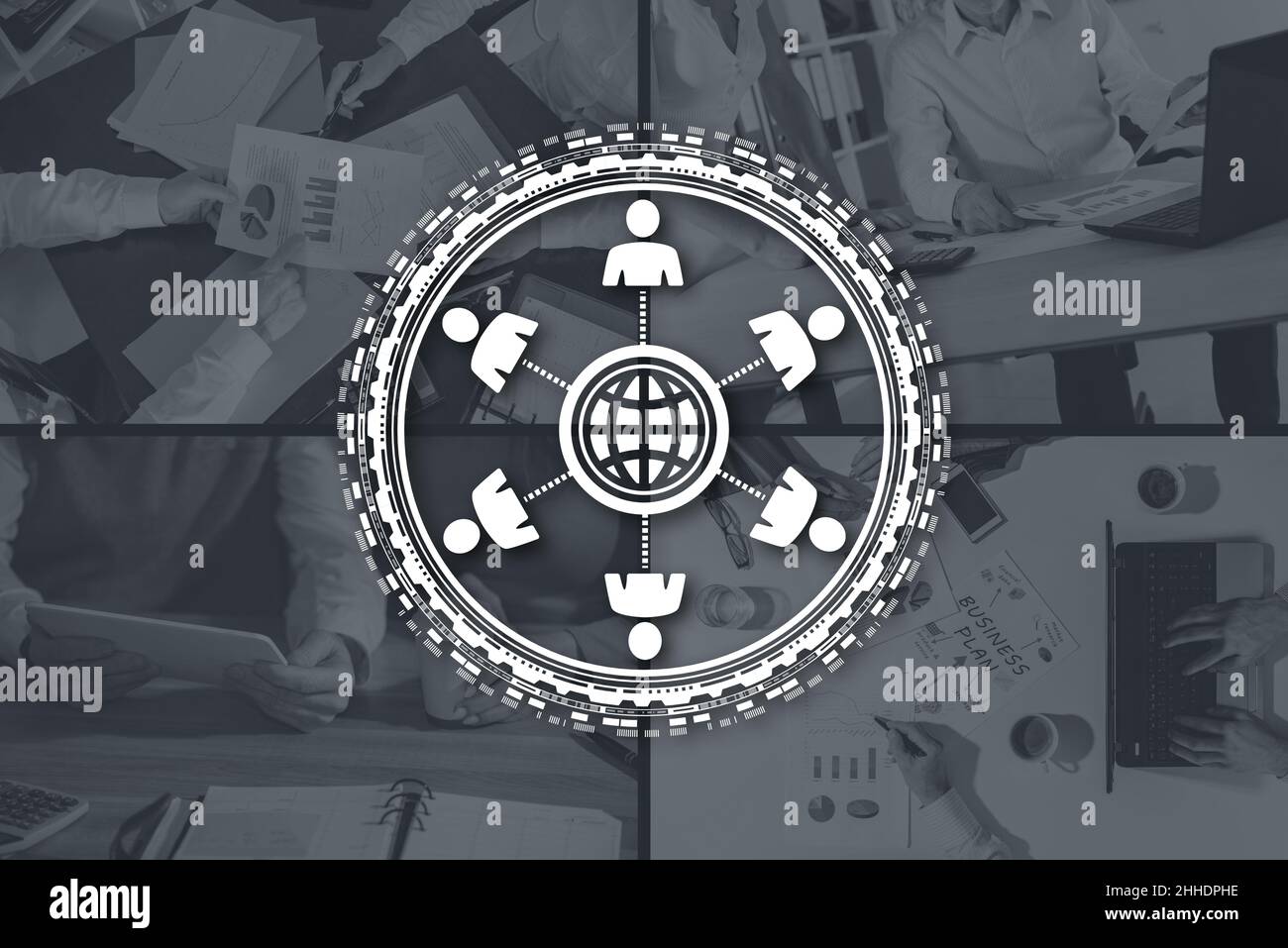 Bpo concept illustrated by pictures on background Stock Photo - Alamy