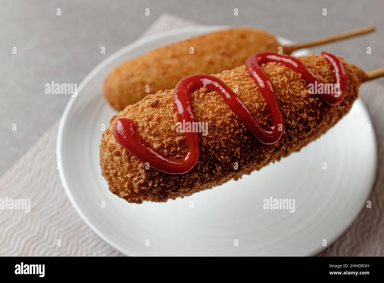 Fried Bread Cooked Corn Dogs with Sausage Stock Photo - Alamy