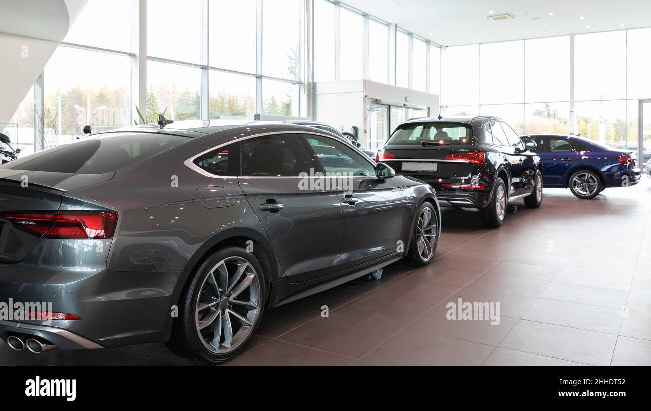 car dealership interior Premium cars lined up Stock Photo - Alamy