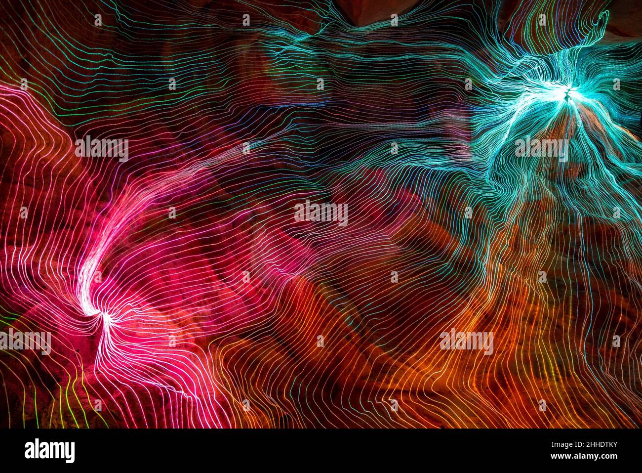 Abstract wave of digital weave lines connecting network dots and dark ...