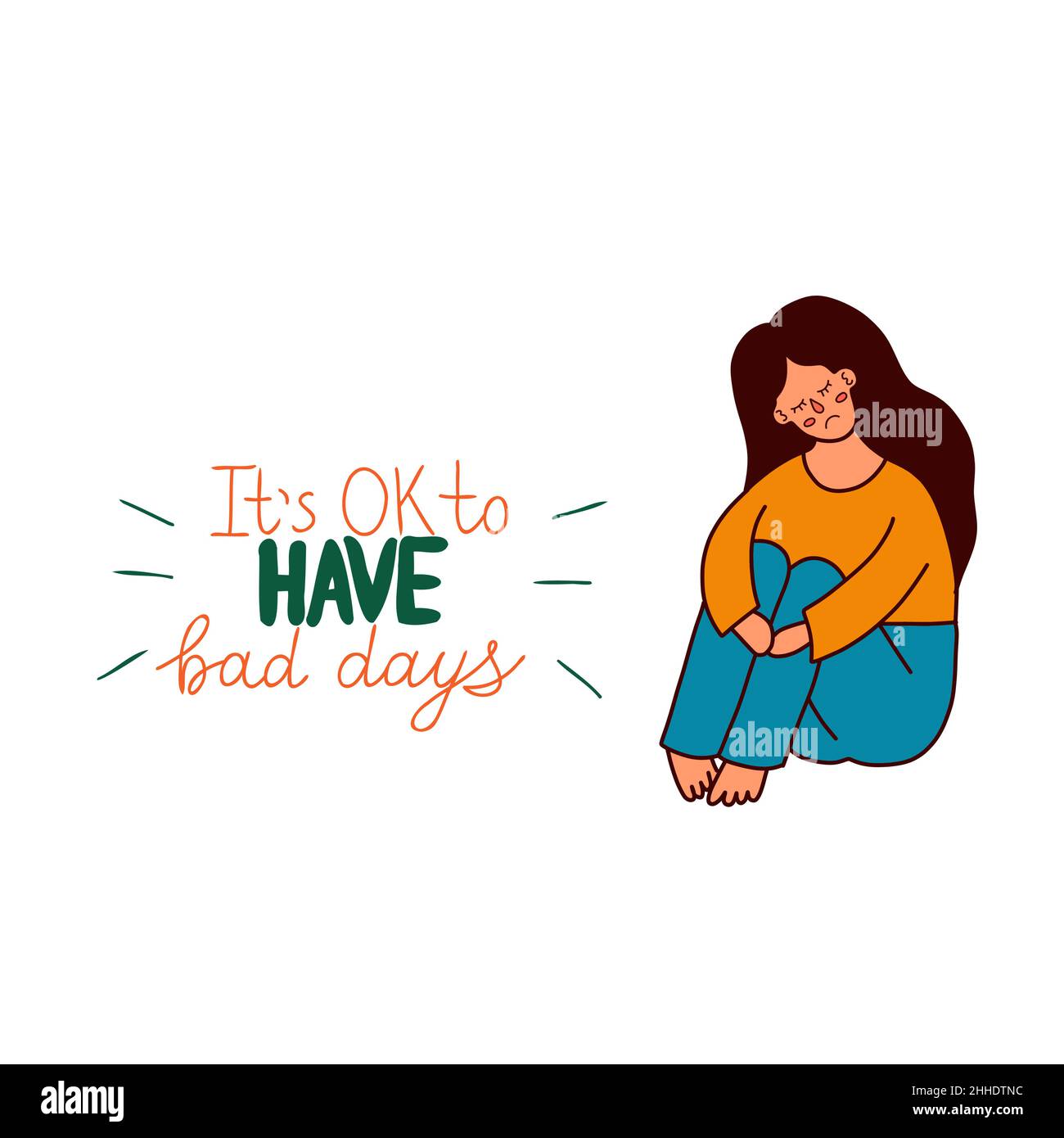 sad girl with depression and motivation lettering Stock Vector Image ...