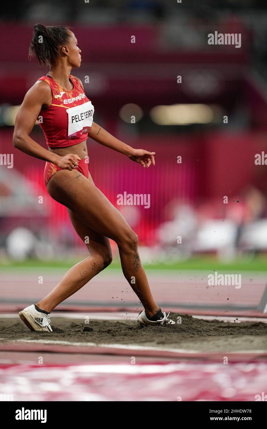 Ana Peleteiro competing in the Triple Jump at the 2020 Tokyo Olympics ...