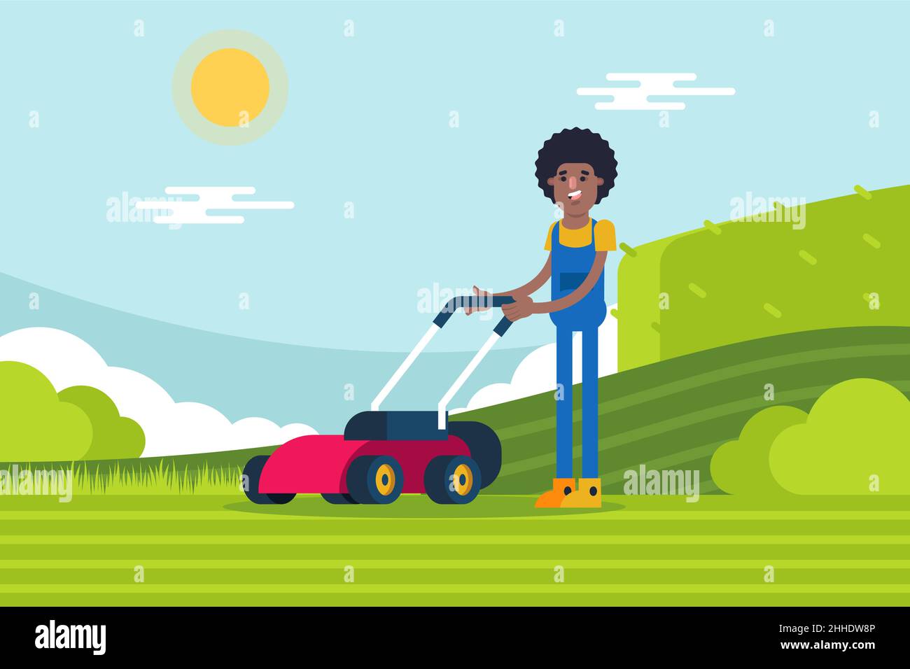 Man mowing lawnmower cut grass Stock Vector Images - Alamy