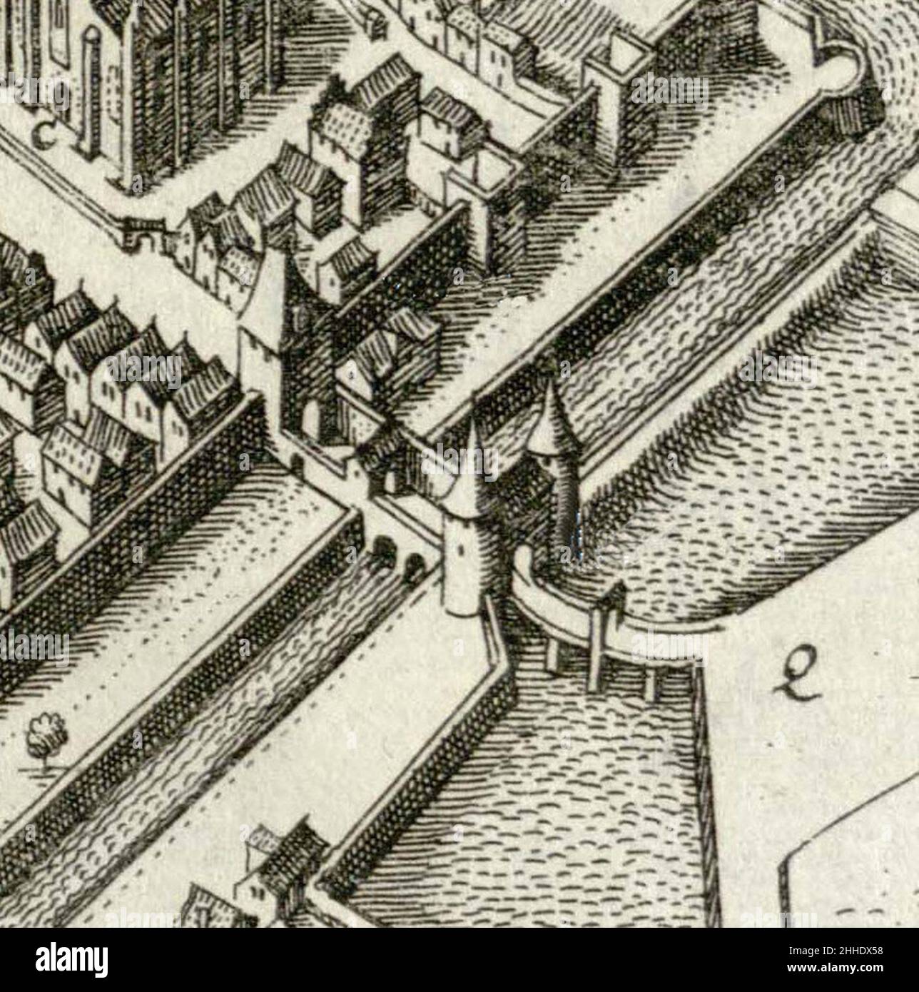 St. Jakobs Tor auf den Stadtplan Torun Matthäus Merian Stock Photo - Alamy