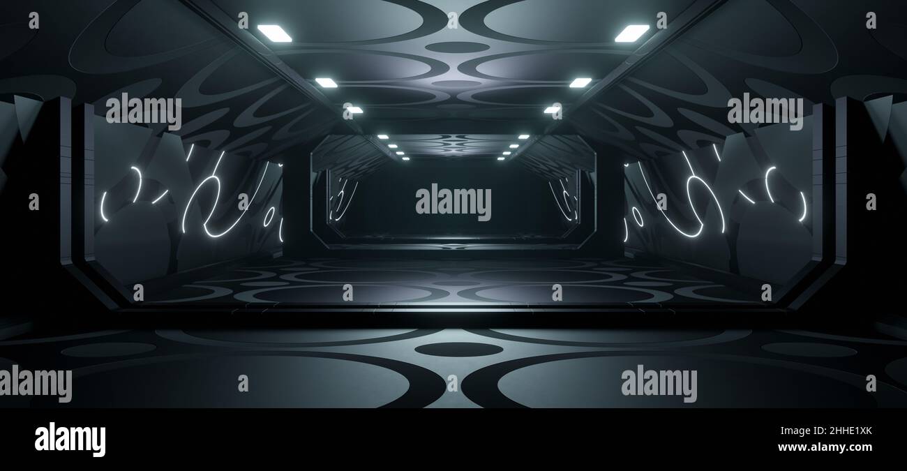 Futuristic Alien Hangar Tunnel Futuristic Hallway Cyberpunk Innovative ...