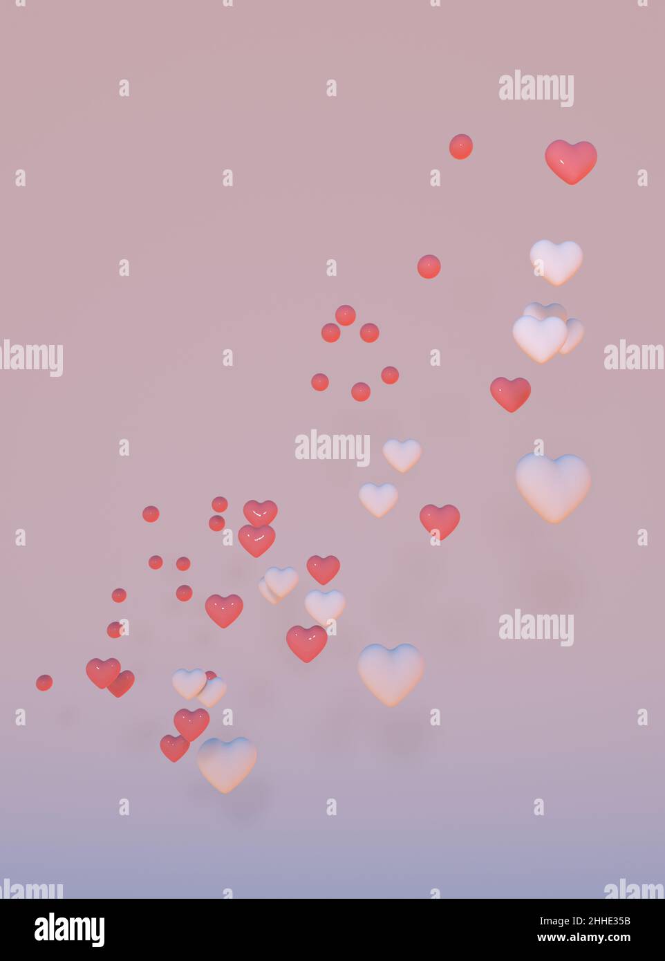 3D red pink flying hearts on pastel background. Romantic symbol of love ...