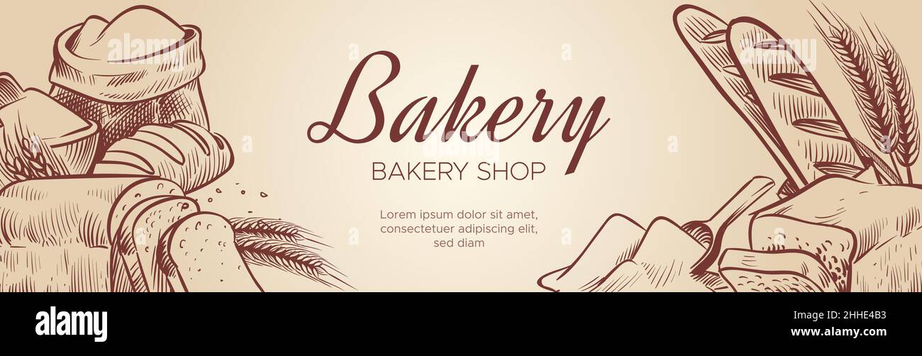 Bakery shop banner with hand drawn bread and pastry Stock Vector Image ...