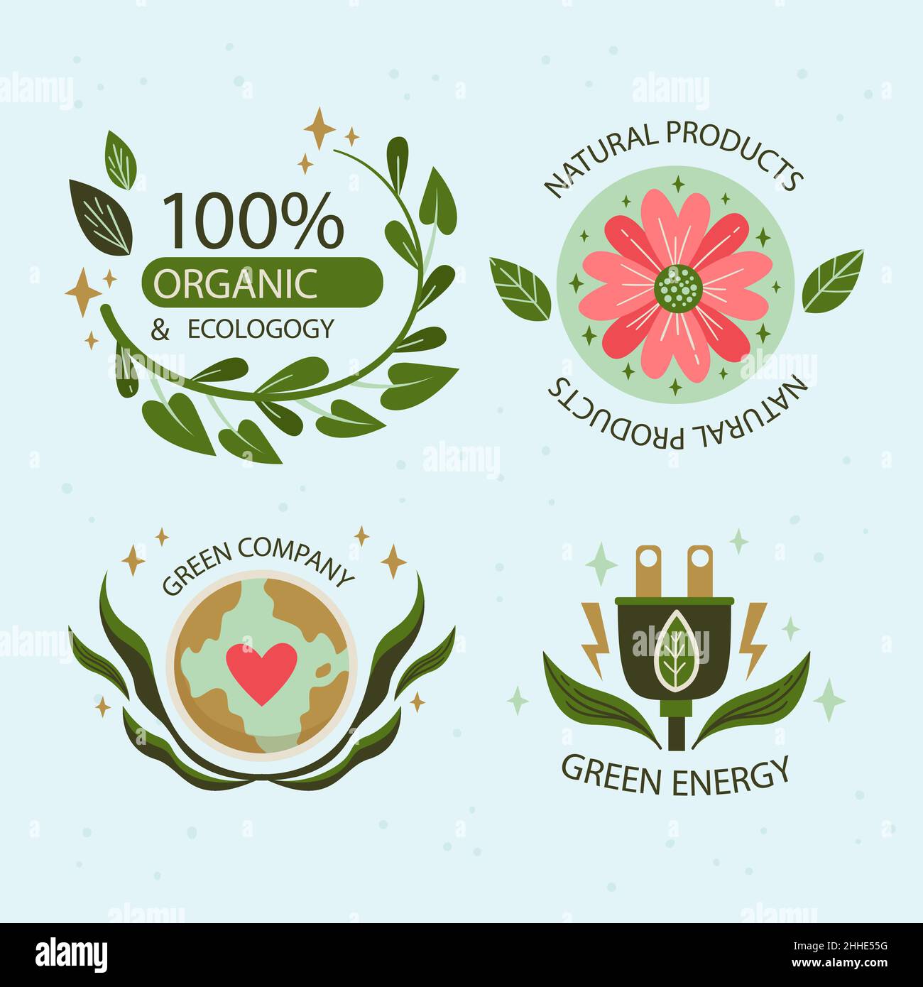 Hand Drawn Ecology Label Pack Vector Illustration Stock Vector Image