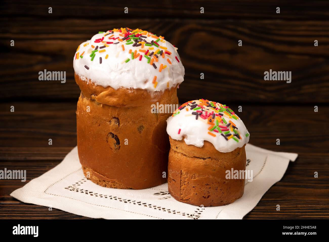 Traditional Easter russian orthodox cakes kuliches on a vintage white ...