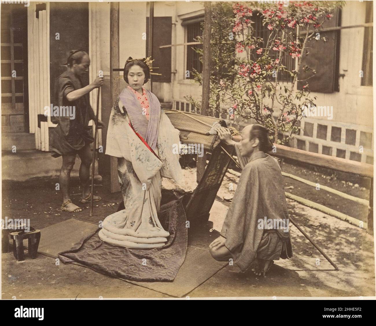 [Japanese Woman in Traditional Dress Posing with Two Men] 1870s Unknown ...