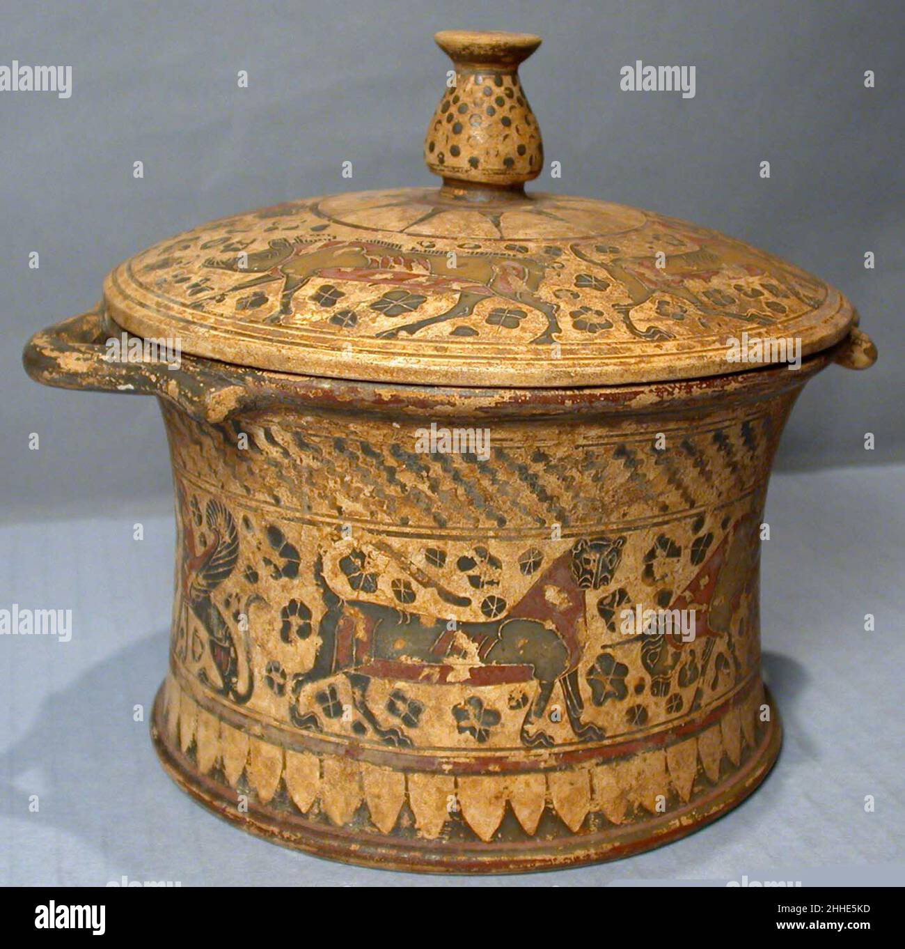 Terracotta pyxis with lid ca. 620-590 B.C. Greek, Corinthian The pyxis ...