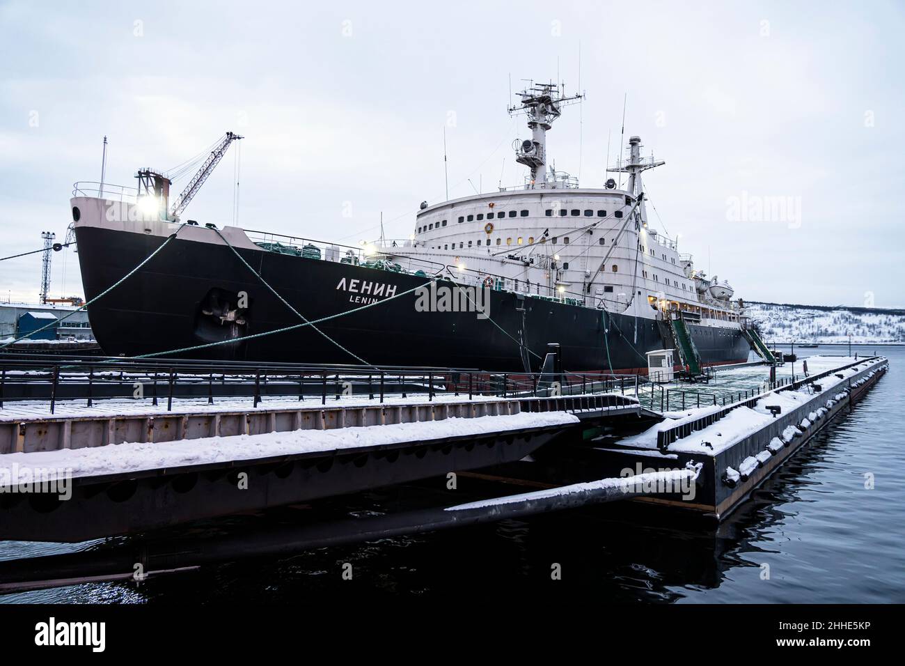 Nuclear icebreaker Lenin in the port of Murmansk in winter Stock Photo ...