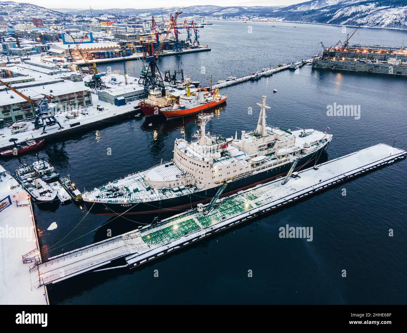 Lenin Soviet nuclear-powered icebreaker in port of Murmansk among the ...