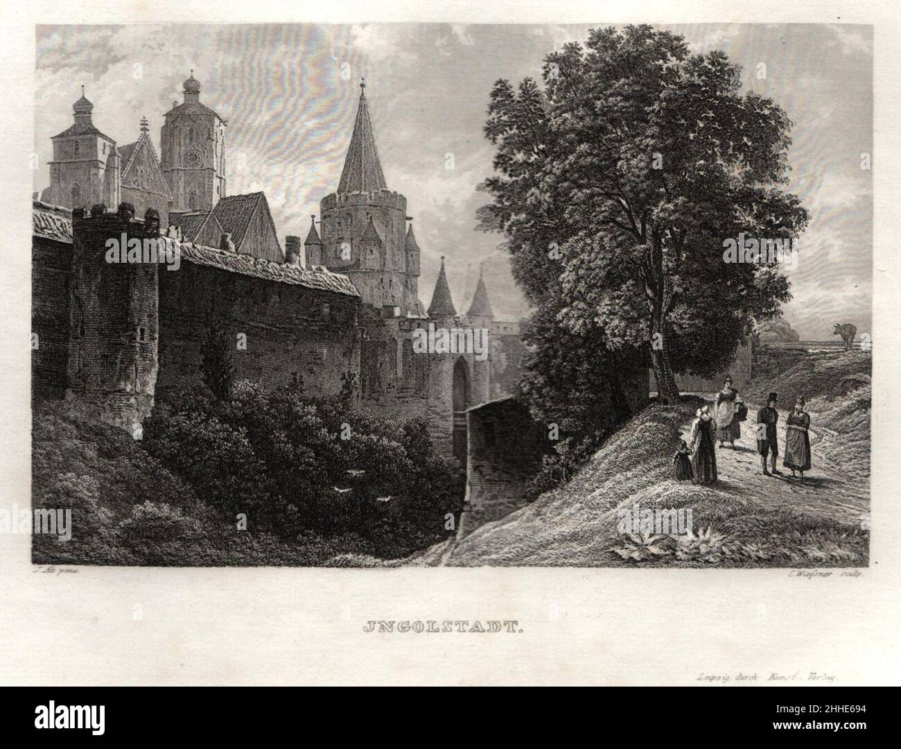 Stahlstich - Ingolstadt - Stadtmauer - um 1840 Stock Photo - Alamy