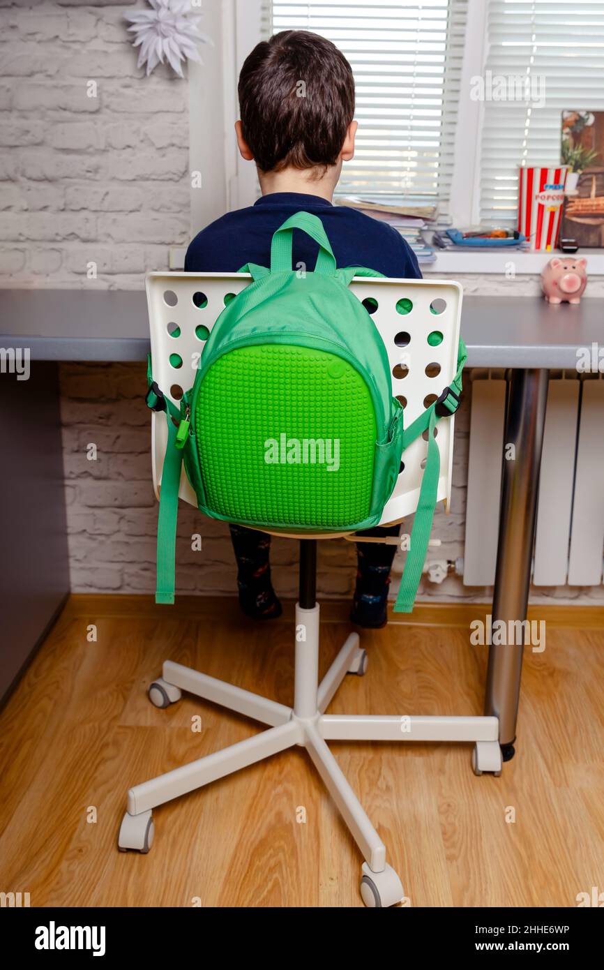 Kid at home making homework before the school starts Stock Photo - Alamy