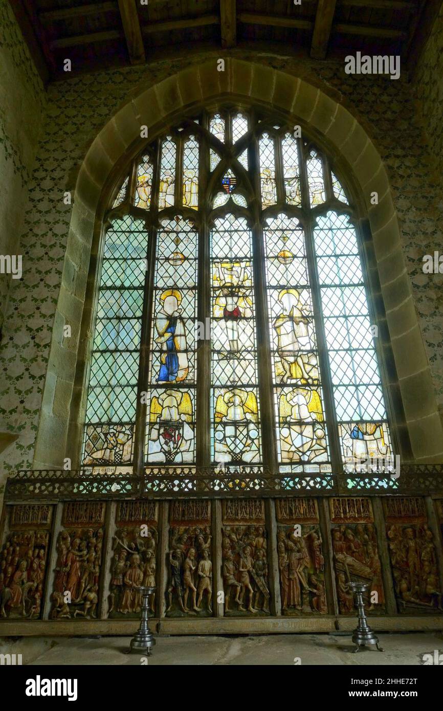 Stained glass and reredos - Chapel of St Nicholas, Haddon Hall ...