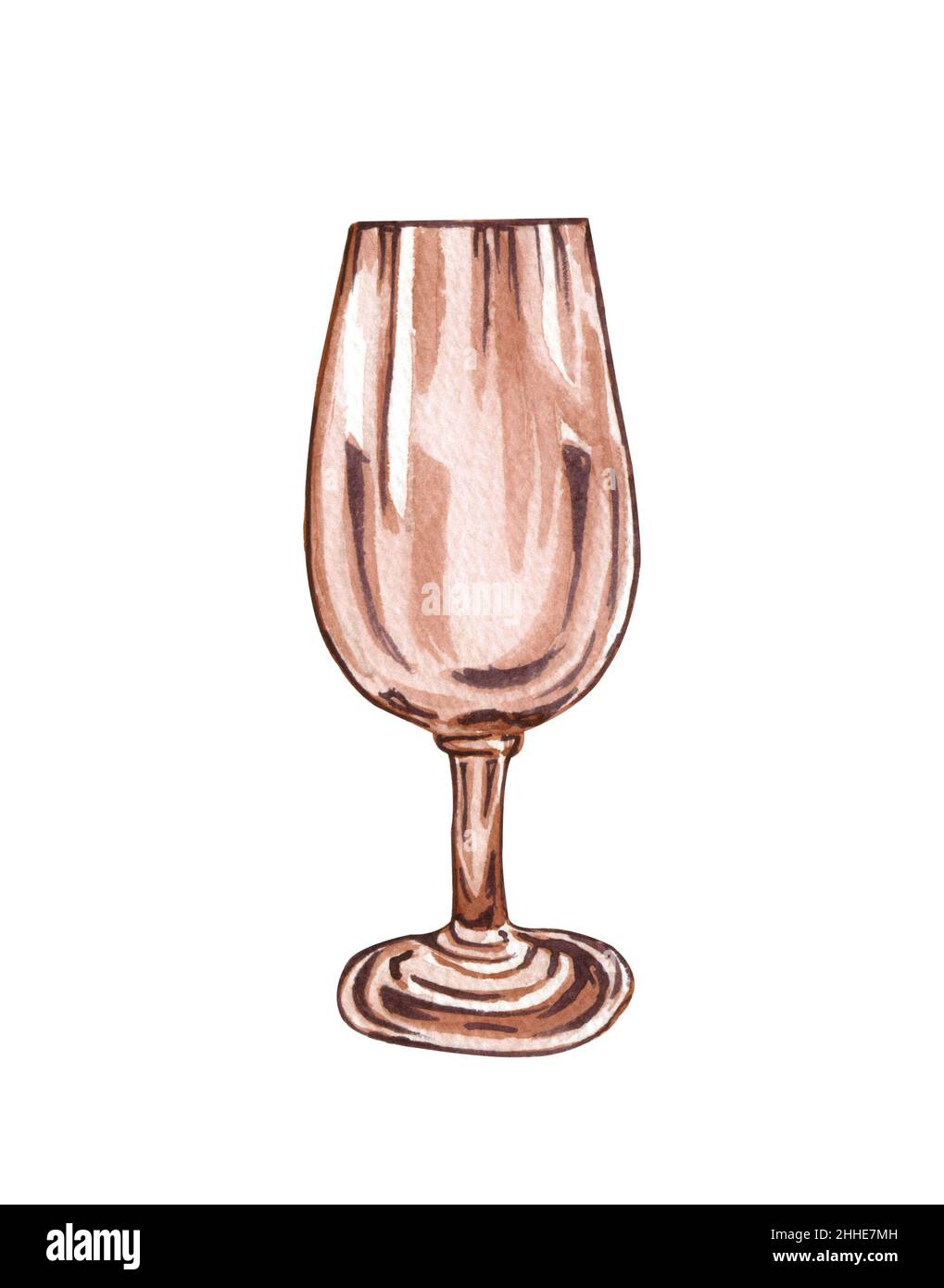 Watercolor empty, brown glass bottle or jar. Hand-drawn boho ...