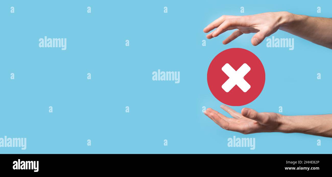 Hand holds icon,cancellation symbol,cancel icon.Cross mark flat red ...