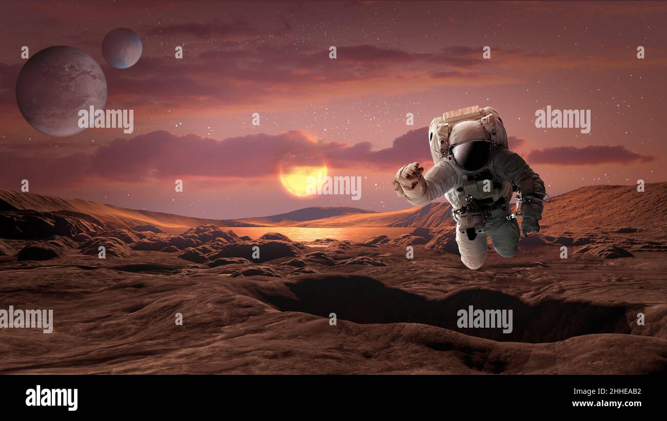 Astronaut in outer space over the planet Earth.Stars provide.erforming ...