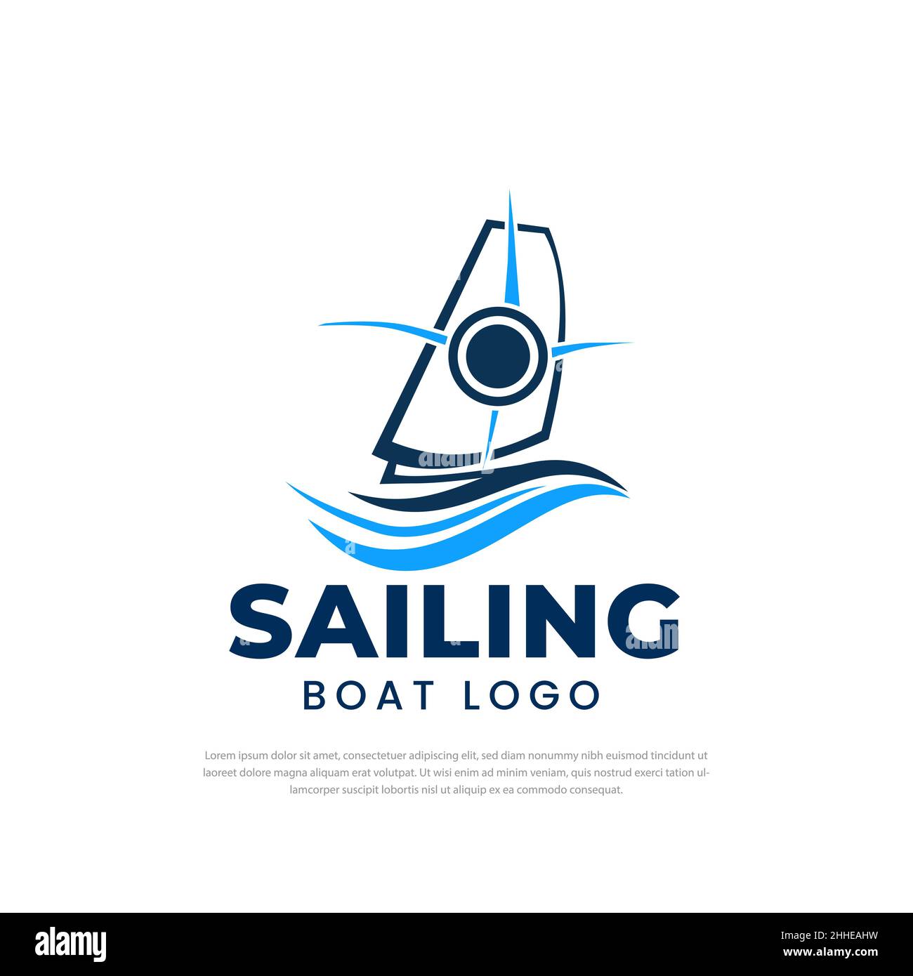 Vector illustration of sailing boat logo design template, sun symbol ...