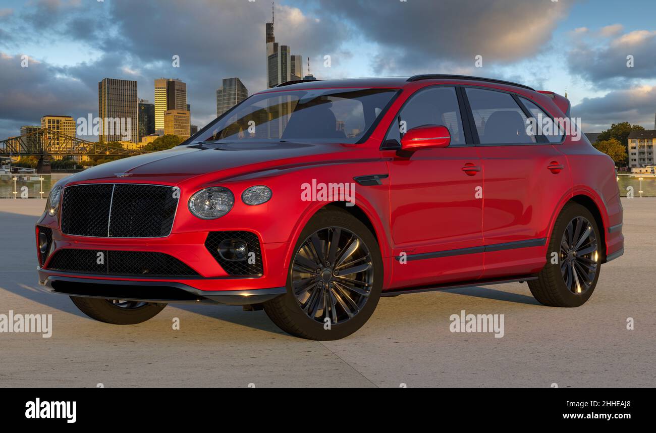 The luxurious Bentley Bentayga Hybrid against the backdrop of a modern ...