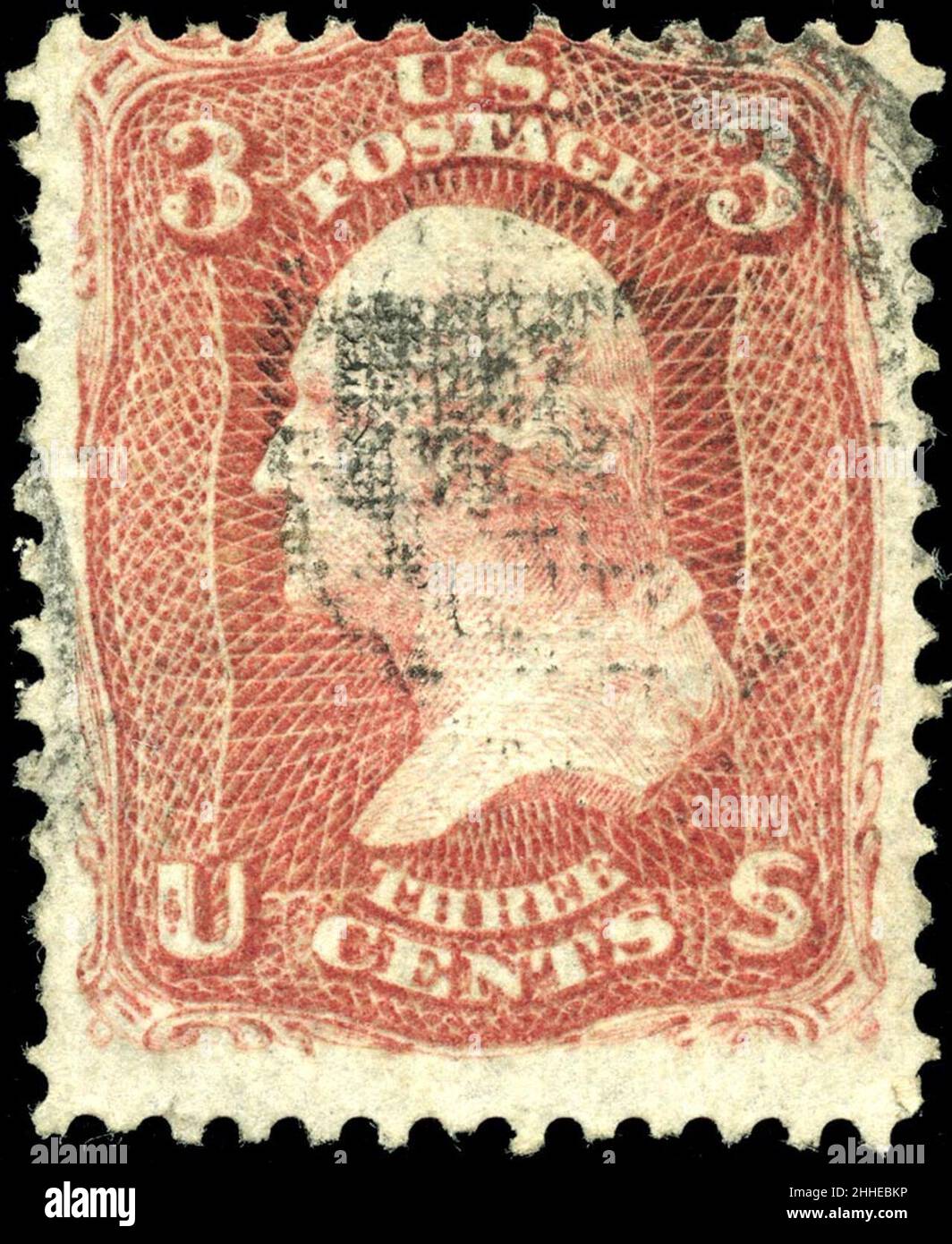 Stamp US 1867 3c F grill Stock Photo - Alamy