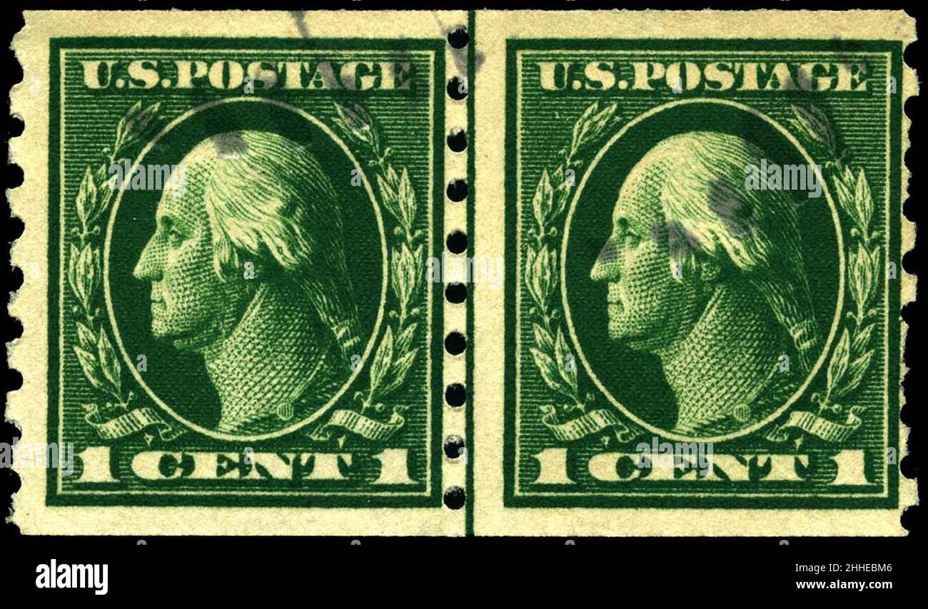 Stamp US 1908 series 1c Washington line pair Stock Photo - Alamy