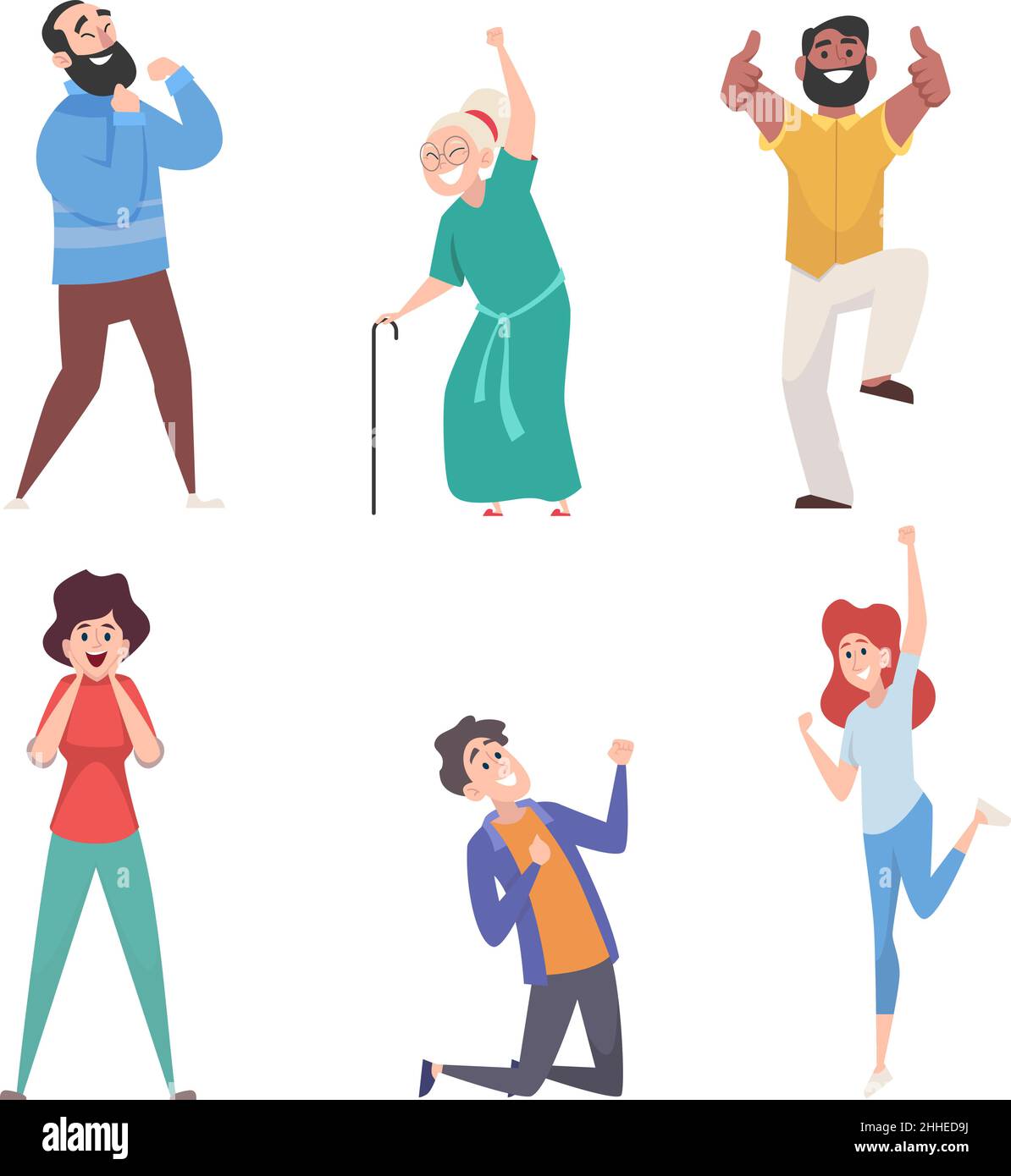 Excited characters. Happy people celebrating victory smile students ...