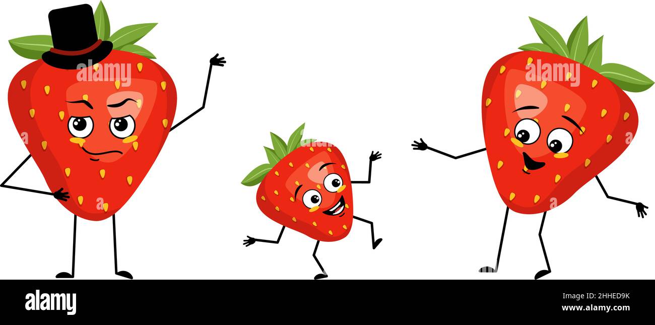 Family of strawberry characters with happy emotions, smile face, happy ...