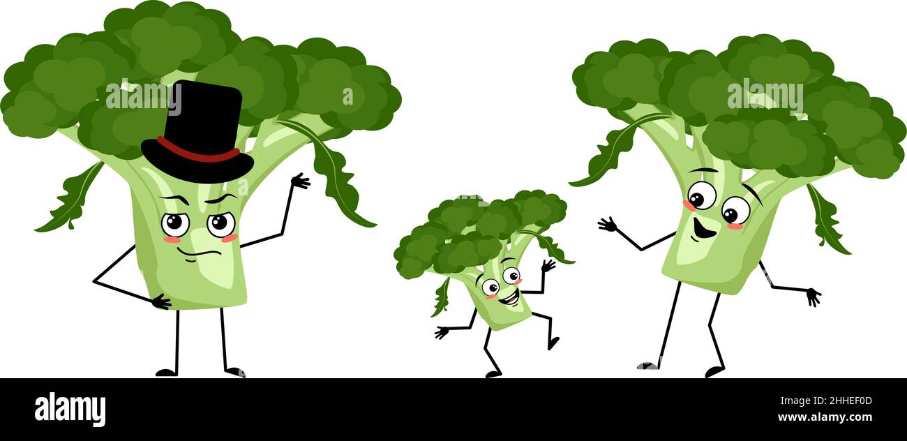 Family of broccoli characters with happy emotions, smile face, happy ...