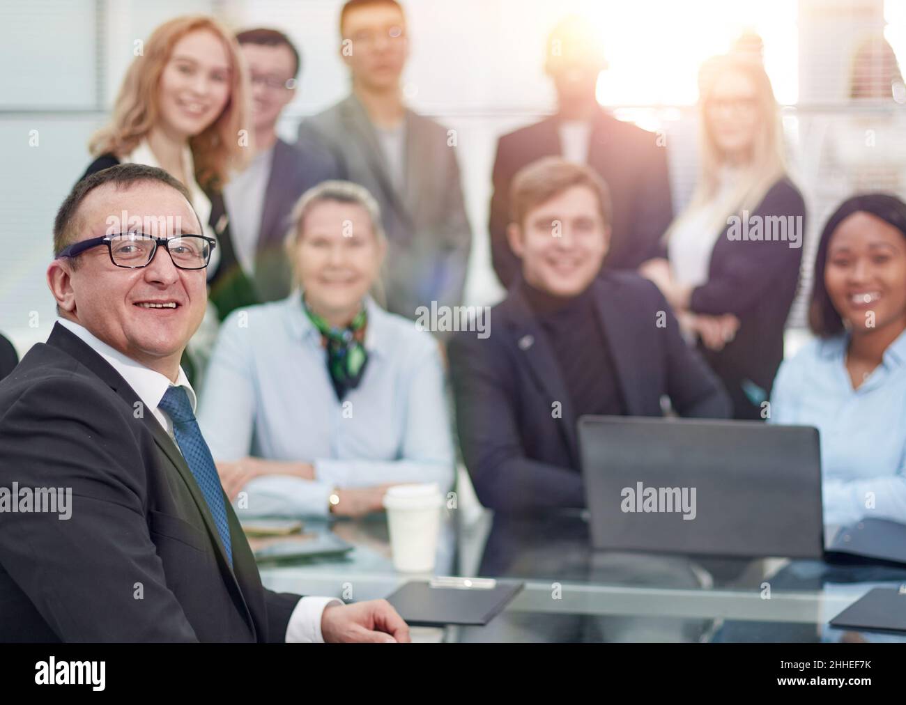 Business team working on desktop computer in workstation Stock Photo ...