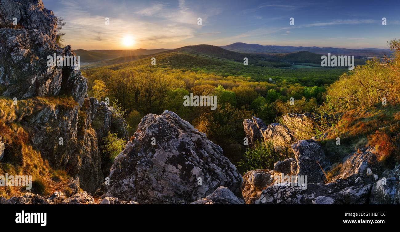 Sunset landscape panorame with spring forest - Tribec, Slovakia Stock ...
