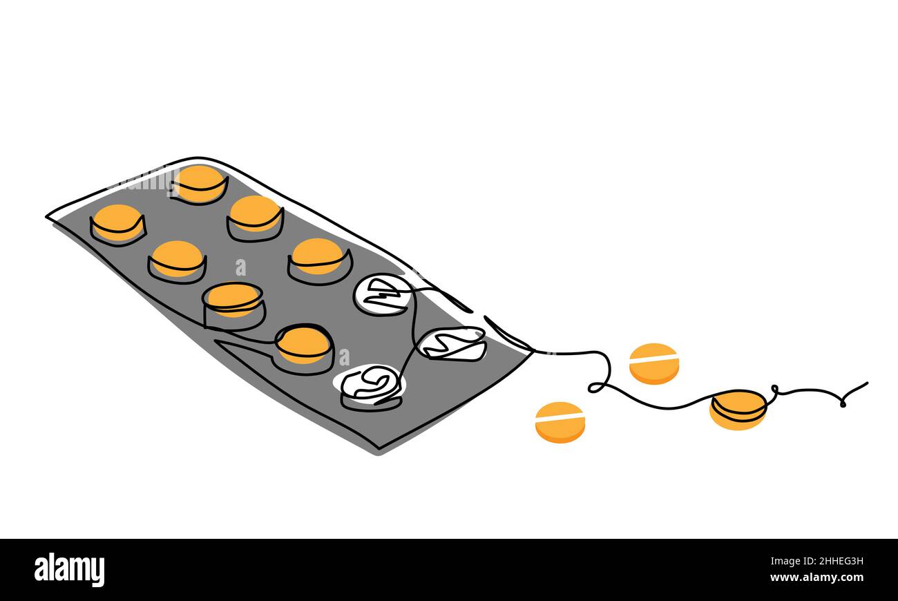 Pills, tablets, drugs in blister or foil package. One continuous line ...