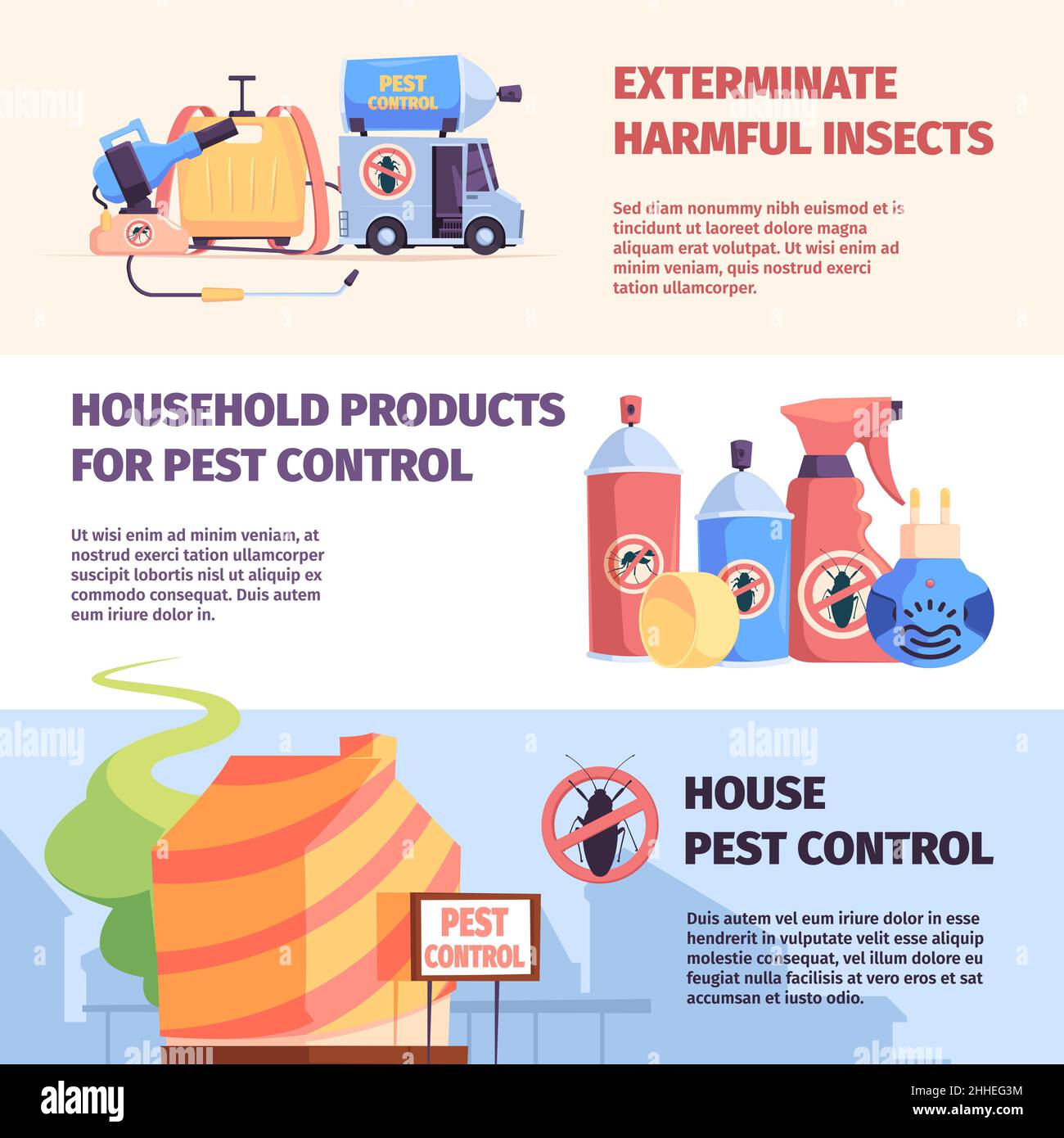 Harmful insects banners. Toxic danger bugs in interior air protection ...