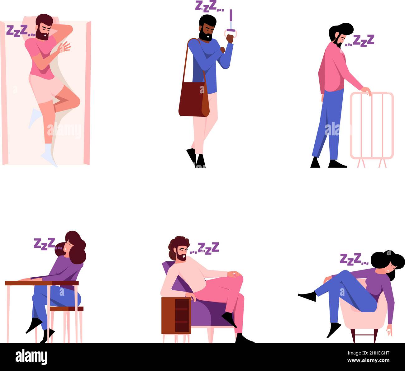 Sleeping people. Tired persons in transport sleeping gestures lazy ...