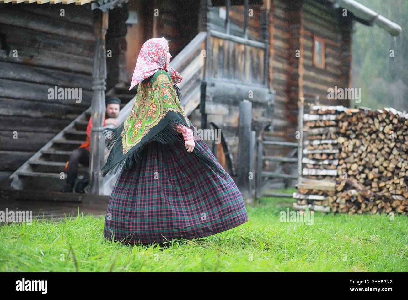 Traditional Slavic rituals in the rustic style. Outdoor in summer ...